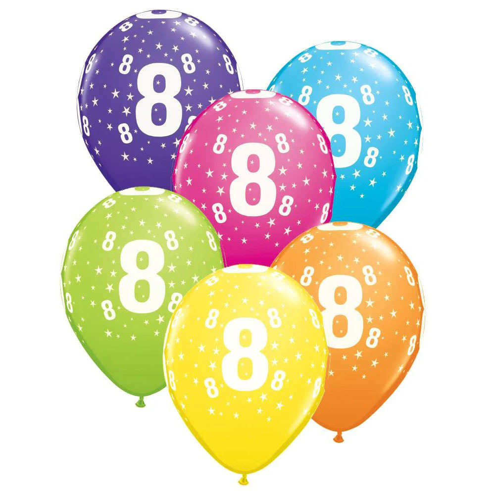 8th Birthday Party Supplies Tropical Colour Star Age Latex Balloons ...